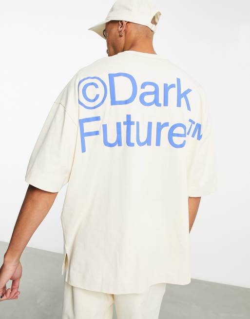 Asos Dark Future T Shirt Oversize Bianco Sporco Con Stampe In Rilievo