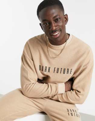 ASOS Dark Future tracksuit in stone with black logo print | ASOS
