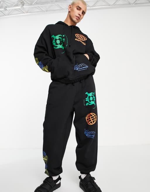 Asos Daysocial Co Ord Oversized Joggers With Multi Placement Graphic