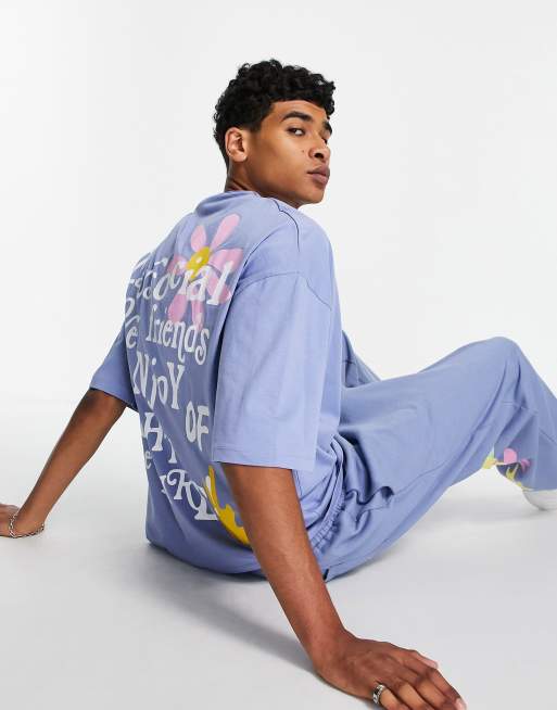 Asos Daysocial Set Oversized T Shirt With Front And Back Flower Graphic