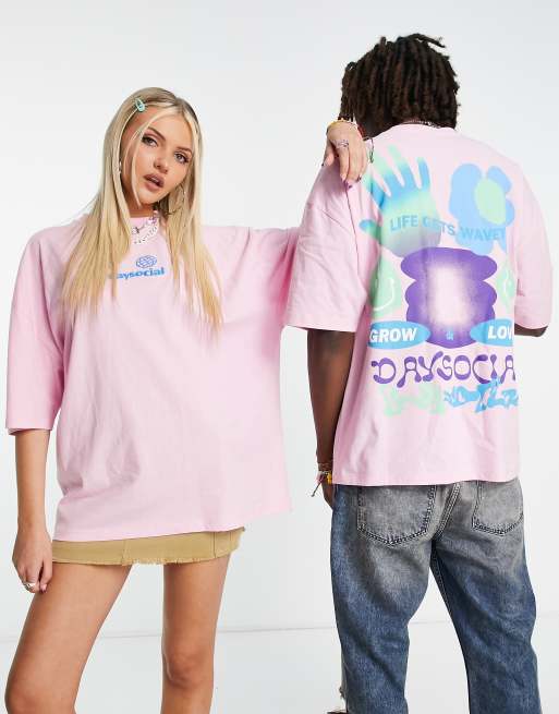 Asos Daysocial Unisex Oversized T Shirt With Wavey Back Graphic Print