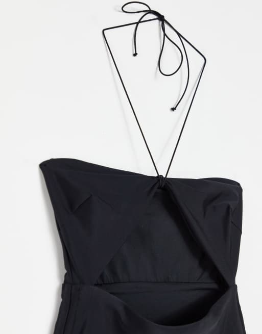 ASOS DESIGN 00s micro strapping bandeau swimsuit in slinky black | ASOS