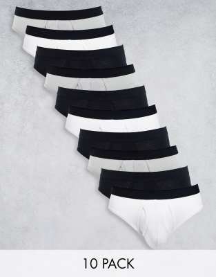 ASOS DESIGN 10 pack briefs with contrast waistband | ASOS
