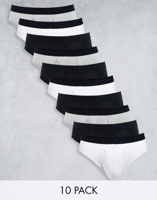 ASOS DESIGN 10-pack briefs with contrast waistband | ASOS