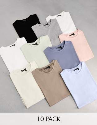 ASOS DESIGN 10 pack t-shirt with crew neck in multiple colors | ASOS