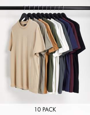 ASOS DESIGN 10 pack t-shirt with crew neck in multiple colours | ASOS