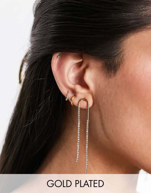 ASOS DESIGN 14k gold plated drop earrings with simple crystal tassel ...