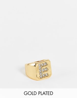 ASOS DESIGN 14k gold plated E initial ring | ASOS