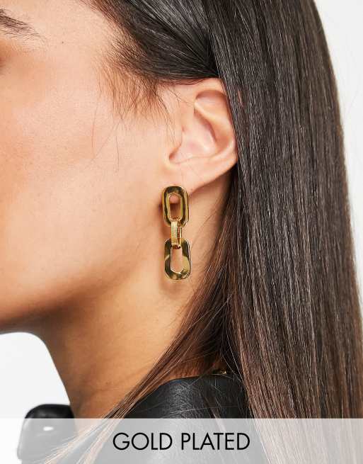Asos Design 14k Gold Plated Earrings In Link Drop Asos