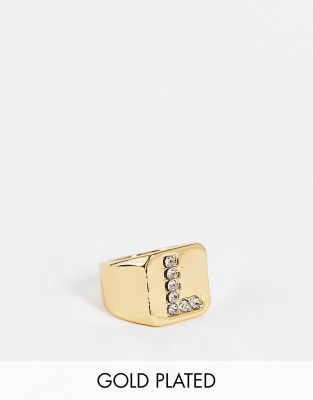 ASOS DESIGN 14k gold plated L initial ring | ASOS