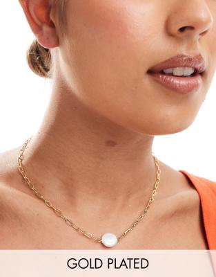 ASOS DESIGN 14k gold plated necklace with faux pearl detail | ASOS