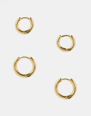 ASOS DESIGN 14k gold plated pack of 2 hoops in graduating sizes | ASOS