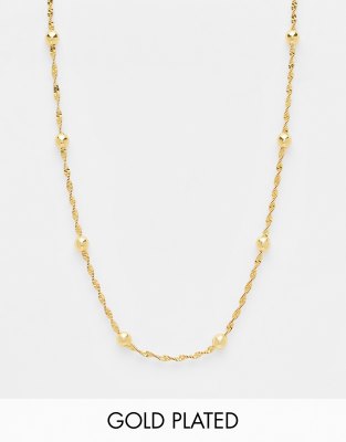 ASOS DESIGN 14k gold plated short necklace with ball and twist chain ...