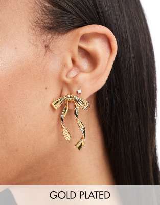 ASOS DESIGN 14k gold plated stud earrings with bow detail | ASOS