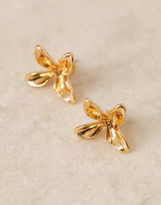 ASOS Design 14K Gold Plated Stud Earrings with Small Floral Design
