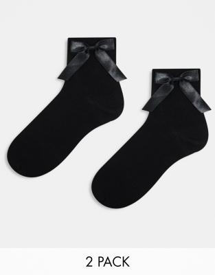 ASOS DESIGN 2 pack bow ankle socks in black | ASOS