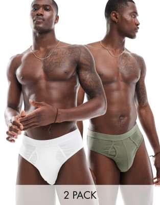 ASOS DESIGN 2 pack briefs in white and khaki | ASOS