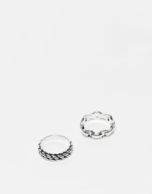 ASOS DESIGN 2 pack chain and plait ring set in silver | ASOS