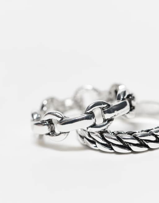 ASOS DESIGN 2 pack chain and plait ring set in silver | ASOS
