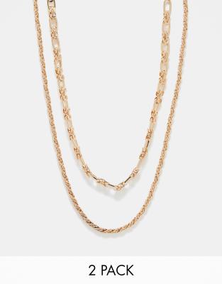 ASOS DESIGN 2 pack chain necklace set in gold tone | ASOS