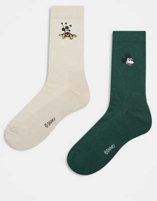 ASOS DESIGN 2-pack Disney vintage Mickey embroidered socks in white | ASOS
