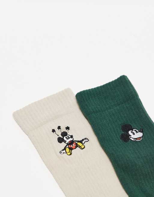 ASOS DESIGN 2-pack Disney vintage Mickey embroidered socks in white | ASOS