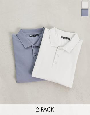 ASOS DESIGN 2 pack muscle fit polo in white and blue | ASOS