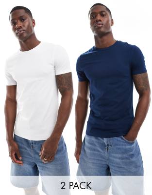 ASOS DESIGN 2 pack muscle fit T-shirts in white and navy | ASOS