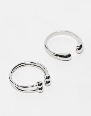 ASOS DESIGN 2 pack open rings in silver tone | ASOS