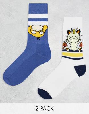 ASOS DESIGN 2 pack Pokémon socks in white and blue | ASOS