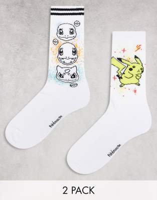 ASOS DESIGN 2 pack Pokemon sports socks in white | ASOS