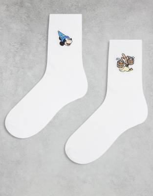 ASOS DESIGN 2 pack sock with Disney's Mickey Fantasia graphic in white ...
