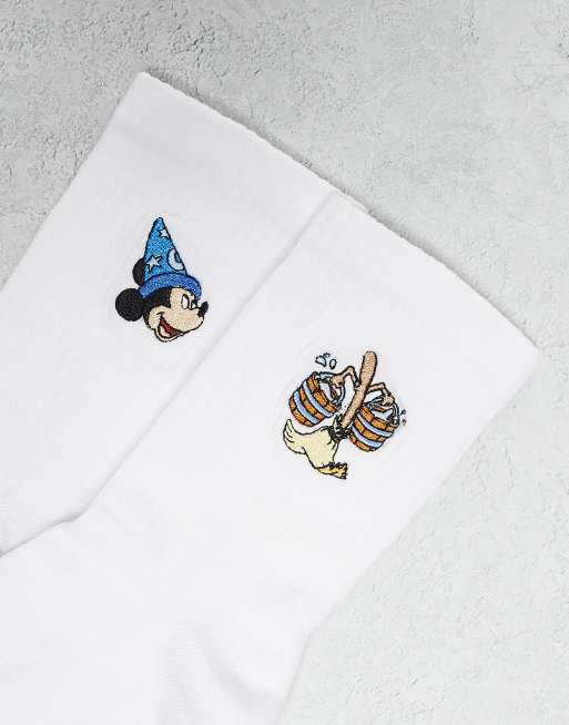ASOS DESIGN 2 pack sock with Disney's Mickey Fantasia graphic in white ...