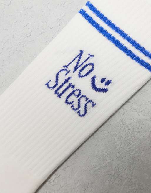 ASOS DESIGN 2 pack socks with no stress artwork in white | ASOS