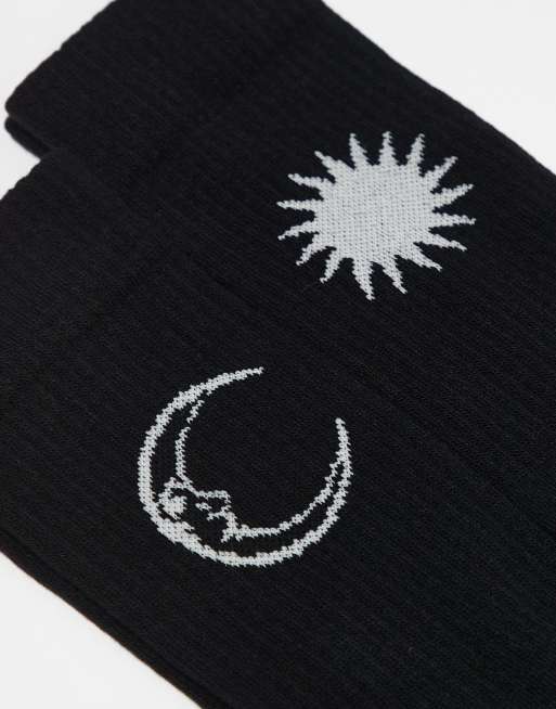 ASOS DESIGN 2-pack socks with sun and moon embroidery in black | ASOS