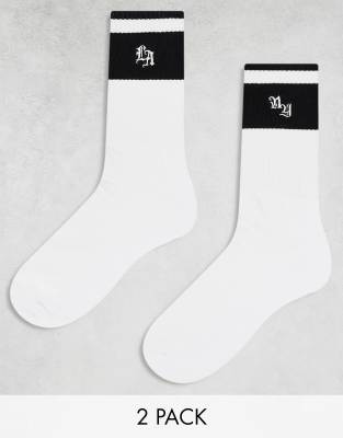ASOS DESIGN 2 pack sport stripe sock with LA and NY artwork in white | ASOS