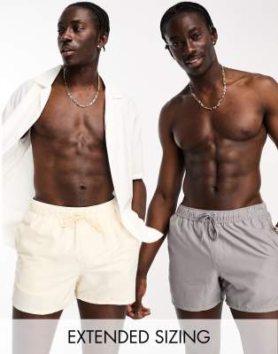 ASOS DESIGN 2 pack swim shorts in short length in white and charcoal | ASOS