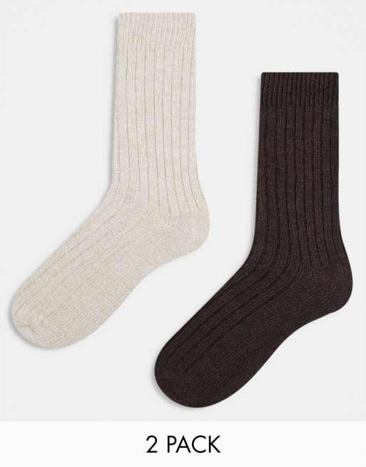 ASOS DESIGN 2 pack twist rib socks in ecru and brown | ASOS