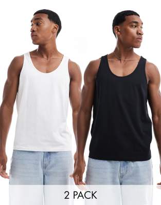 ASOS DESIGN 2 pack vests in black and white | ASOS