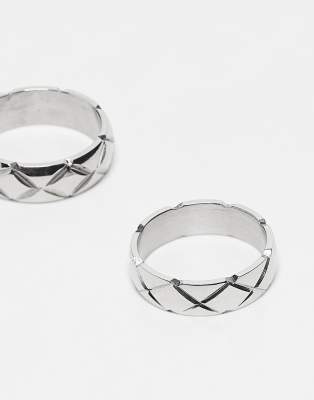 ASOS DESIGN 2 pack waterproof stainless steel band ring with embossing ...