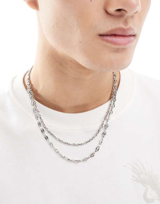 ASOS DESIGN 2 pack waterproof stainless steel mixed chain necklace set in silver tone ASOS