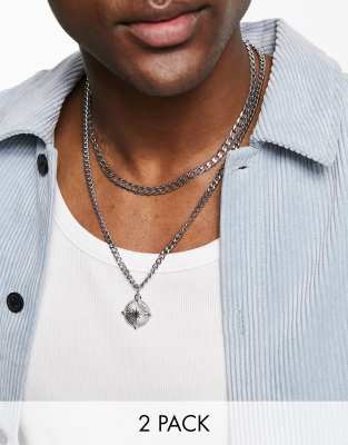 ASOS DESIGN 2-pack waterproof stainless steel necklaces with compass ...