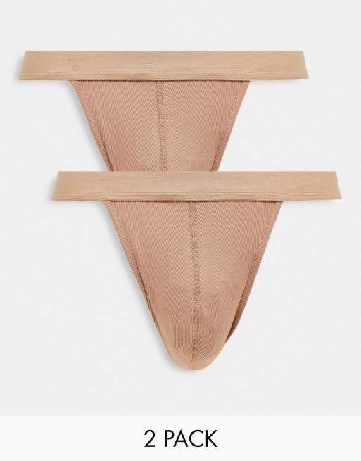Asos Design 2er Pack Gerippte Tangas In Beige Asos
