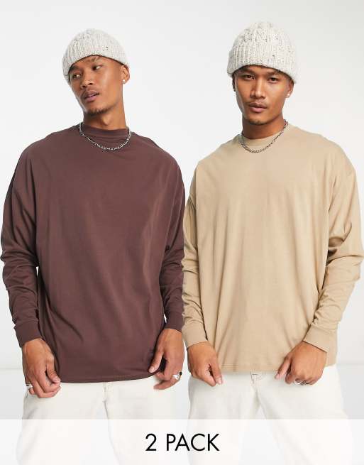 Asos Design 2er Pack Langärmlige Oversize Shirts In Burgunderrot Und