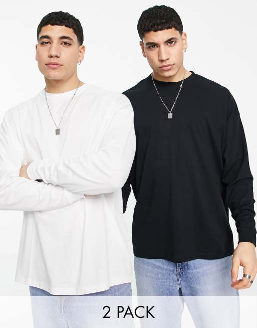 Asos Design 2er Pack Langärmlige Oversize Shirts In Weiß Und Schwarz