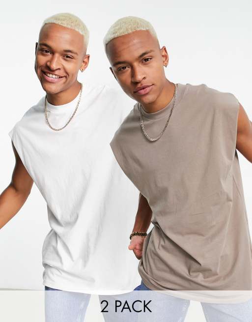 Asos Design 2er Pack Oversize Trägertops In Weiß Und Beige Asos