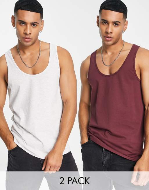 Asos Design 2er Pack Trägertops In Weiß Und Burgunderrot Mit U
