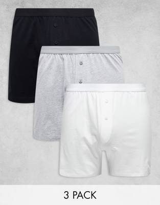ASOS DESIGN 3 pack boxers in black, white and gray | ASOS