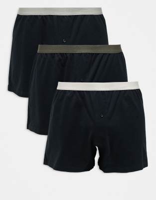 ASOS DESIGN 3 pack boxers with colour waistbands in black | ASOS