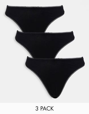 ASOS DESIGN 3 pack cotton high leg thong with dipped front in black | ASOS